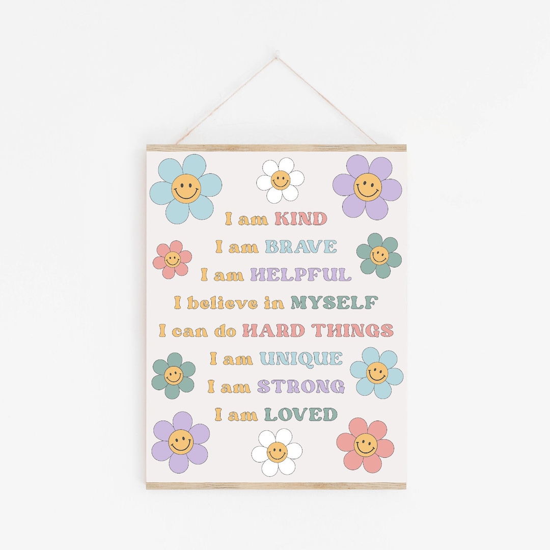 Retro Affirmations Wall Art, Positive Affirmations for Kids, Happy ...