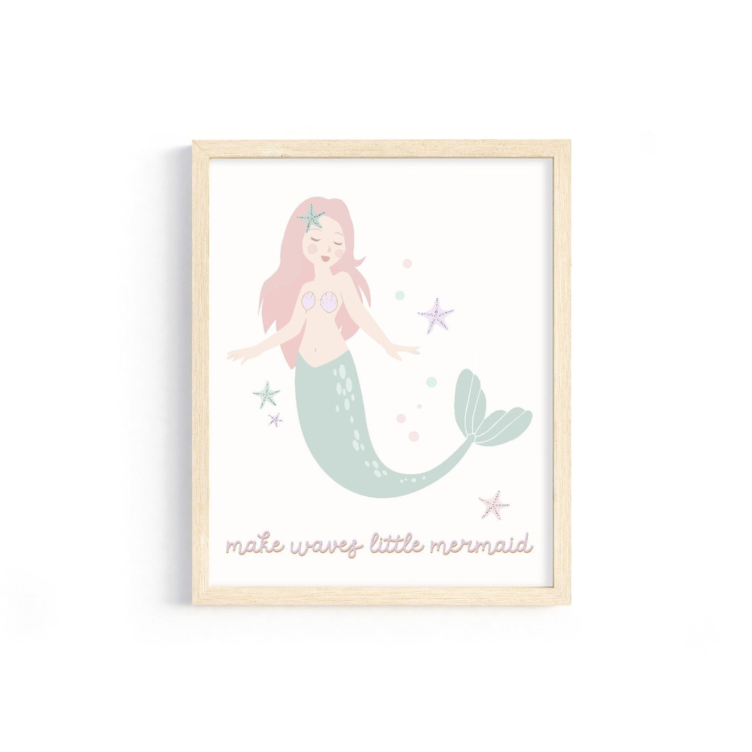 Mermaid Wall Art, Lets Make Waves Little Mermaid, Girls Room Decor ...