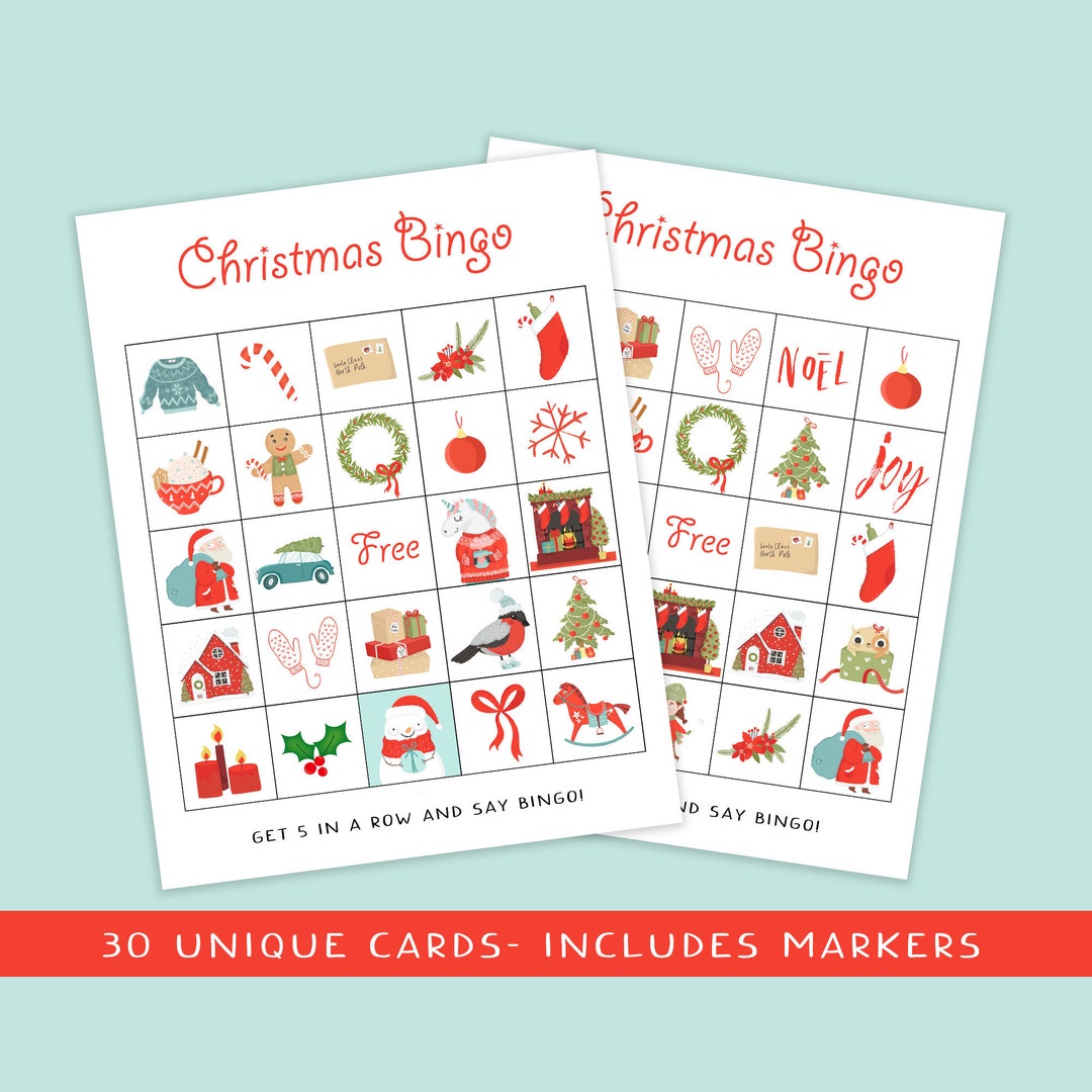 Christmas Bingo - 30 Unique Cards, Kids Holiday Activity, Christmas ...