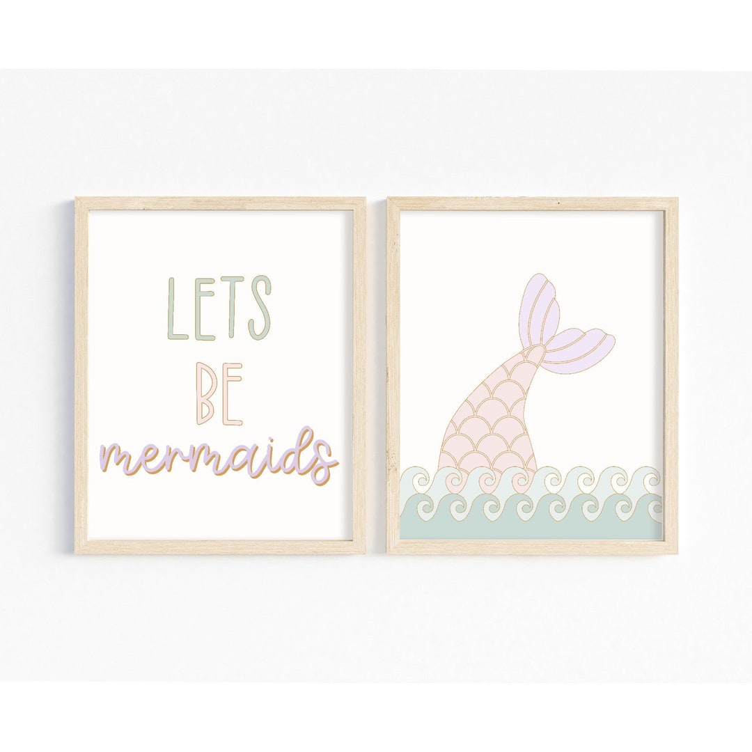 Lets Be Mermaids, Set of Two Prints, Girl Gallery Wall Art, Under the ...
