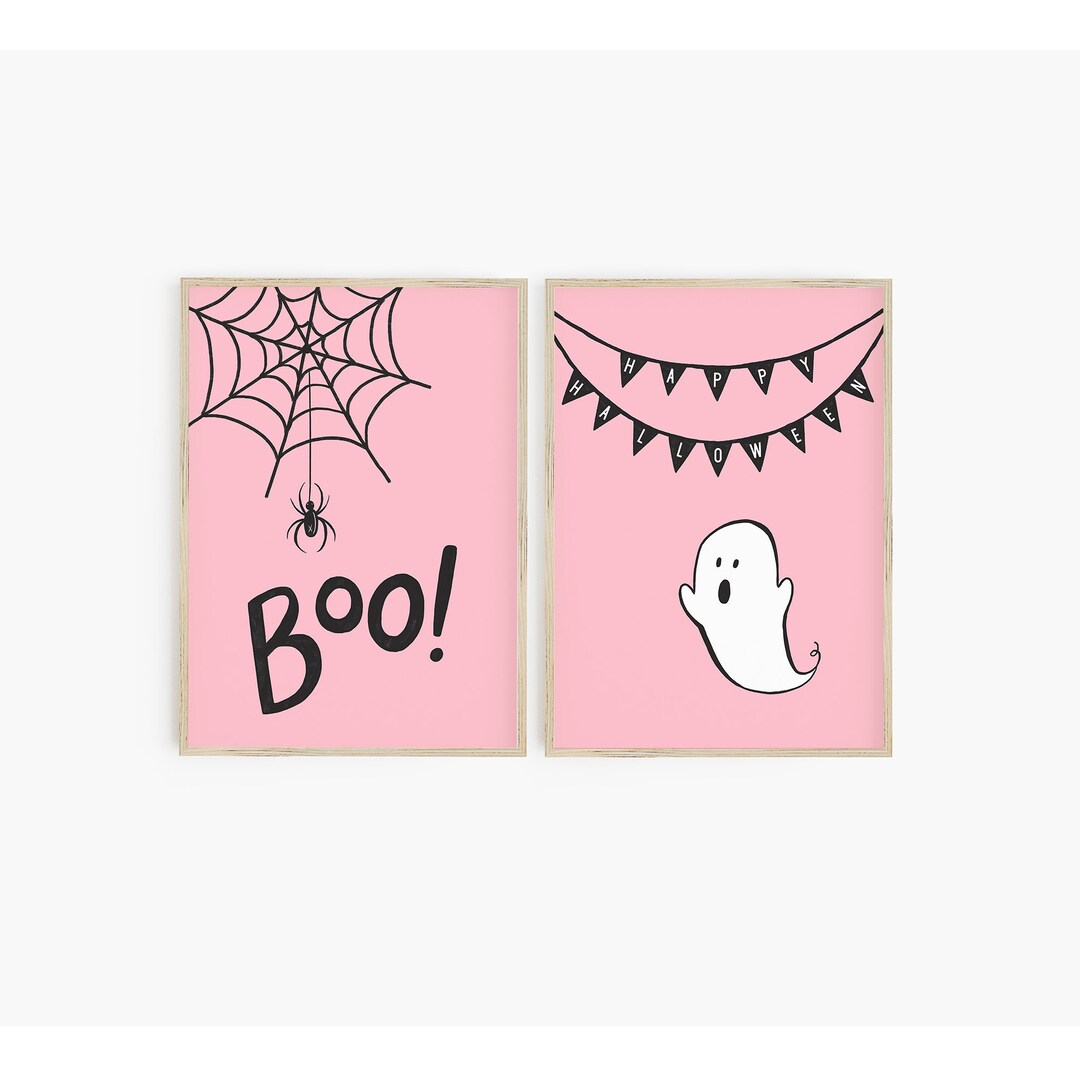 Halloween Printable Set- Instant Download, Pink Halloween Decor, Boo ...