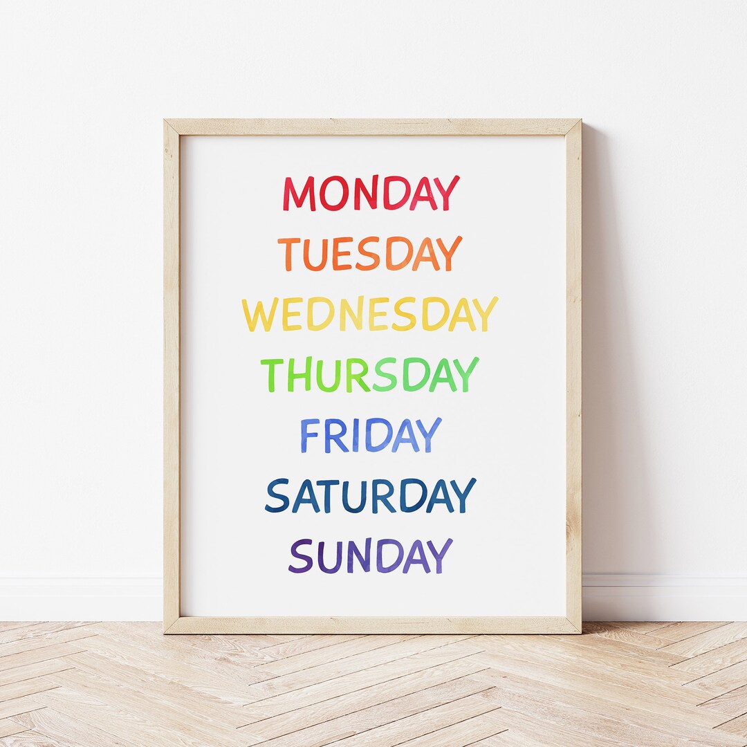 Days of the Week Printable - Instant Download, Classroom Poster, Home ...