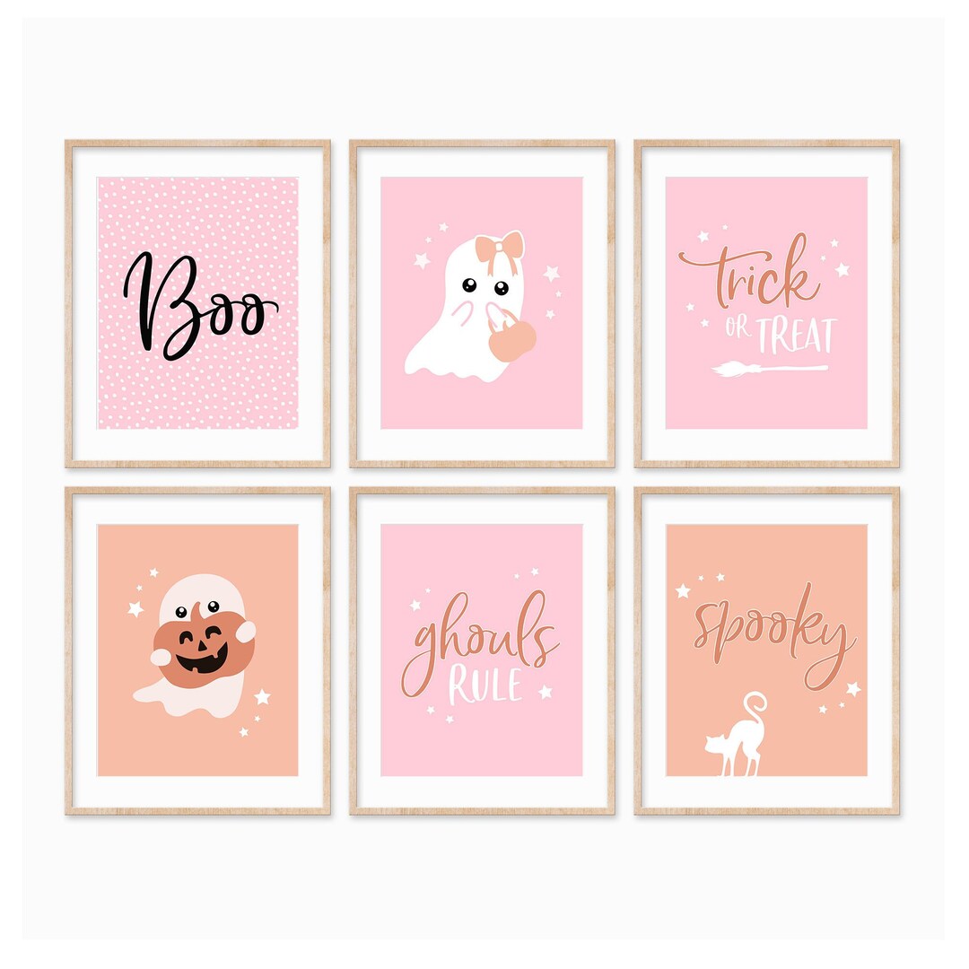 Set of 6 Halloween Printable Wall Art- Instant Download, Pink Halloween ...