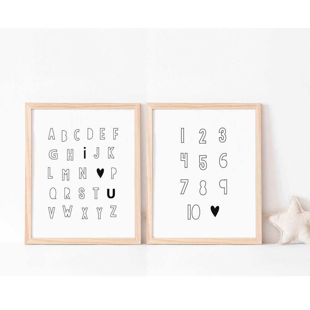 Monochrome Alphabet and Numbers Print Set - Instant Download ...