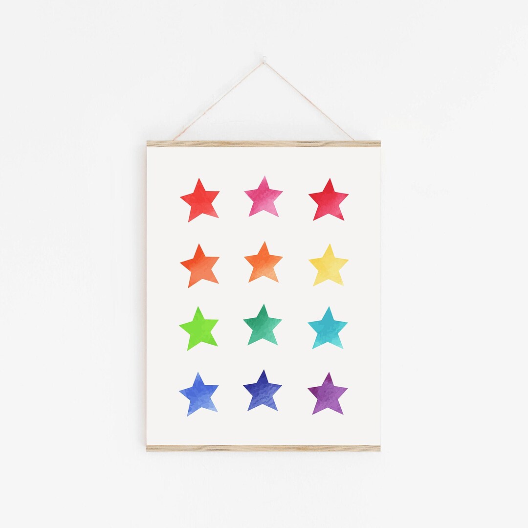Rainbow Stars Print - Instant Download, Rainbow Wall Art, Bright ...