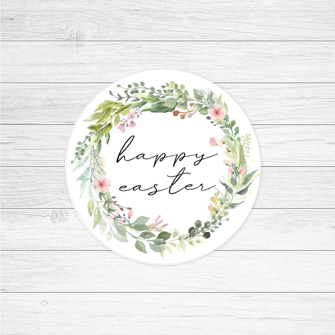 Happy Easter Round Tag, Floral Easter Tag Printable 2", Cookie Tag ...