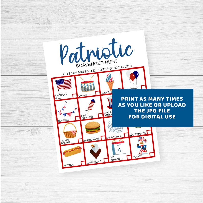 Patriotic Scavenger Hunt Fourth of July Treasure Hunt - Etsy