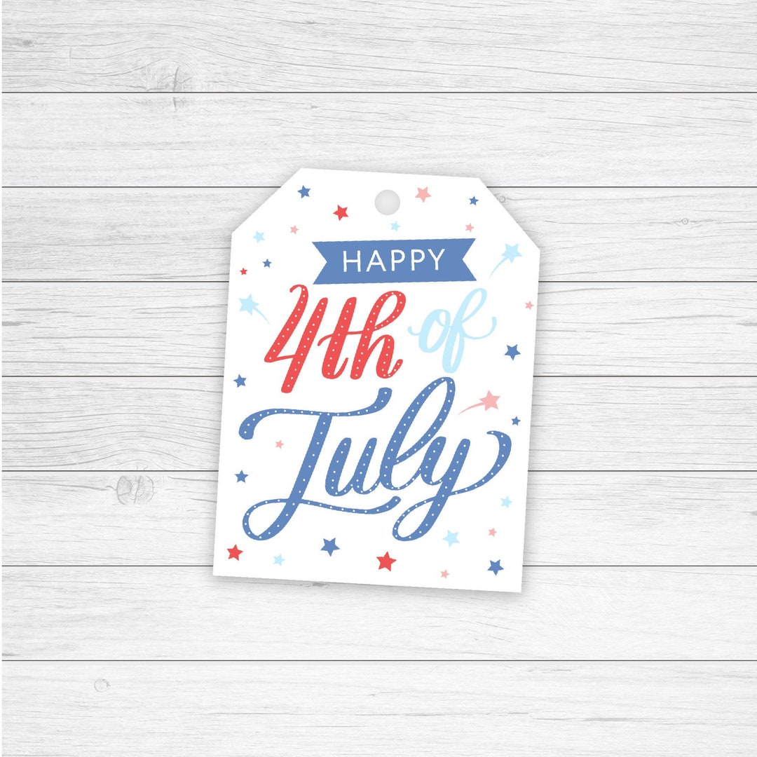Happy 4th of July Gift Tag, Cookie Packaging, Party Decor, Blue Red and ...