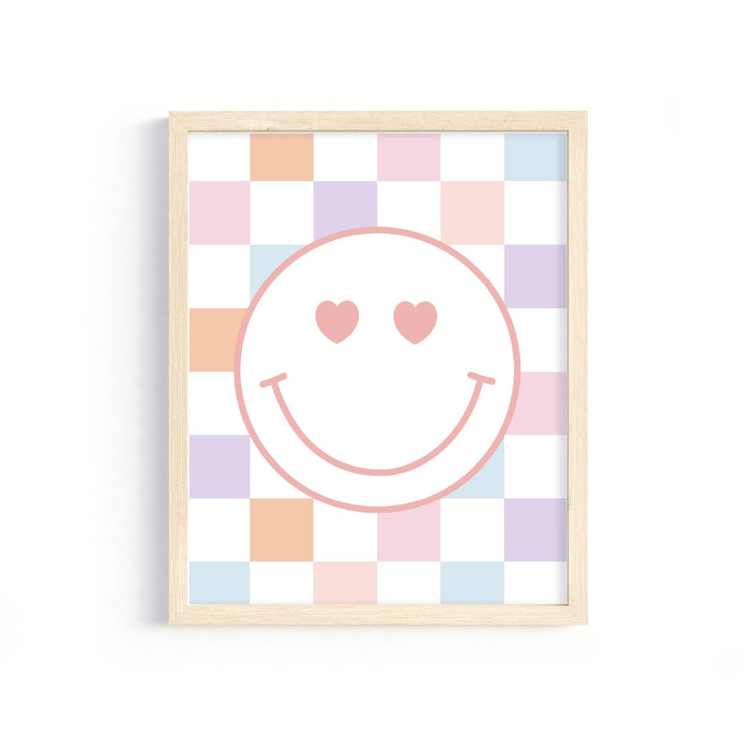 Smiley Face Checker Print, Retro Pastel Nursery Decor (digital Download ...