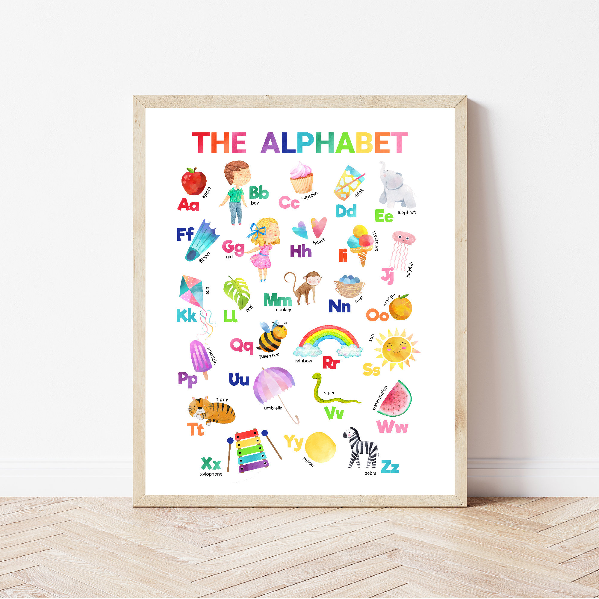 Rainbow ABC poster alphabet printable watercolor classroom | Etsy