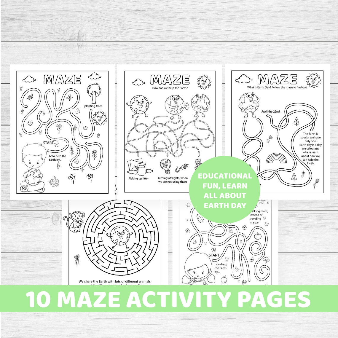 Earth Day Activities Mazes for Kids Printable Instant - Etsy Canada