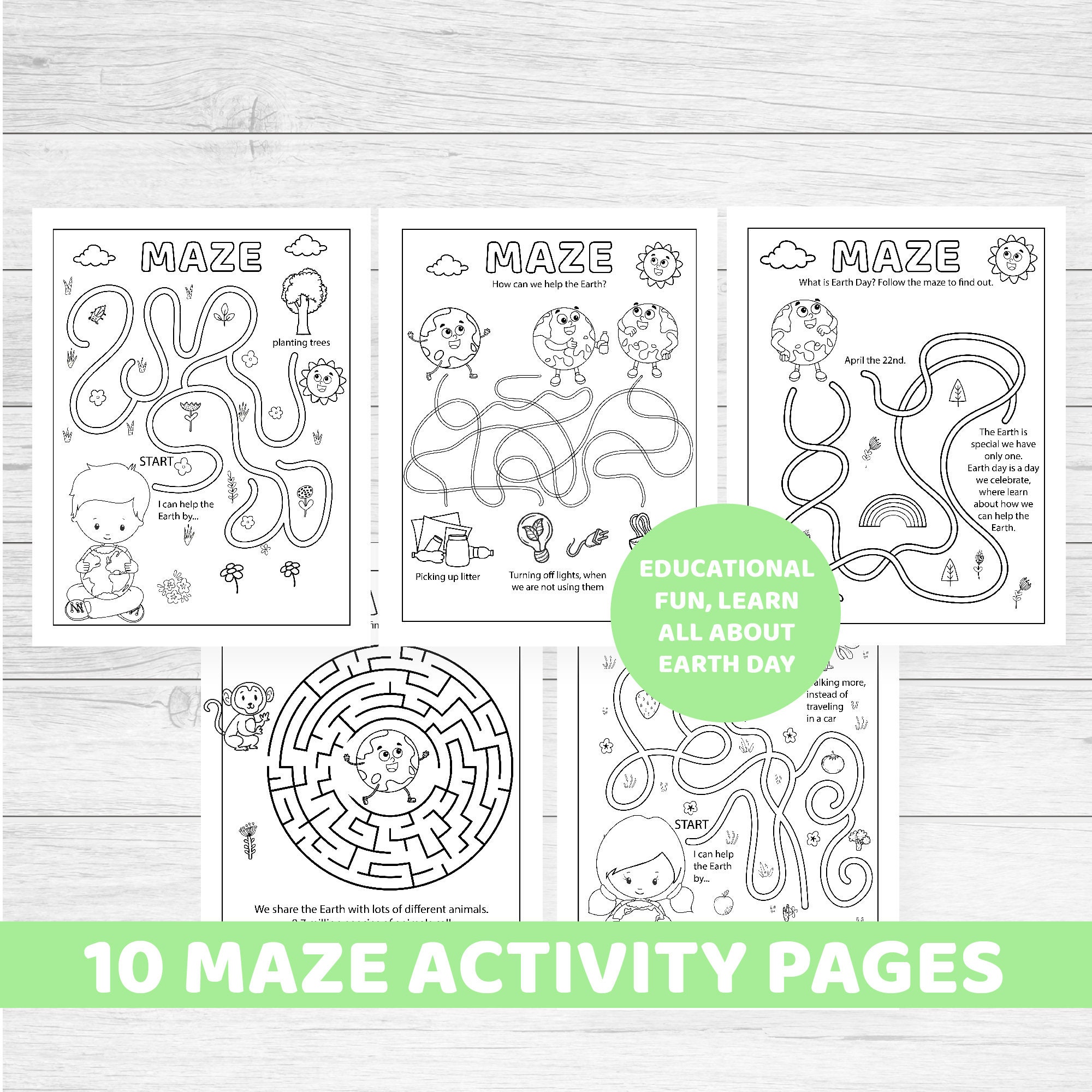 Earth Day Activities Mazes for Kids Printable Instant - Etsy Canada
