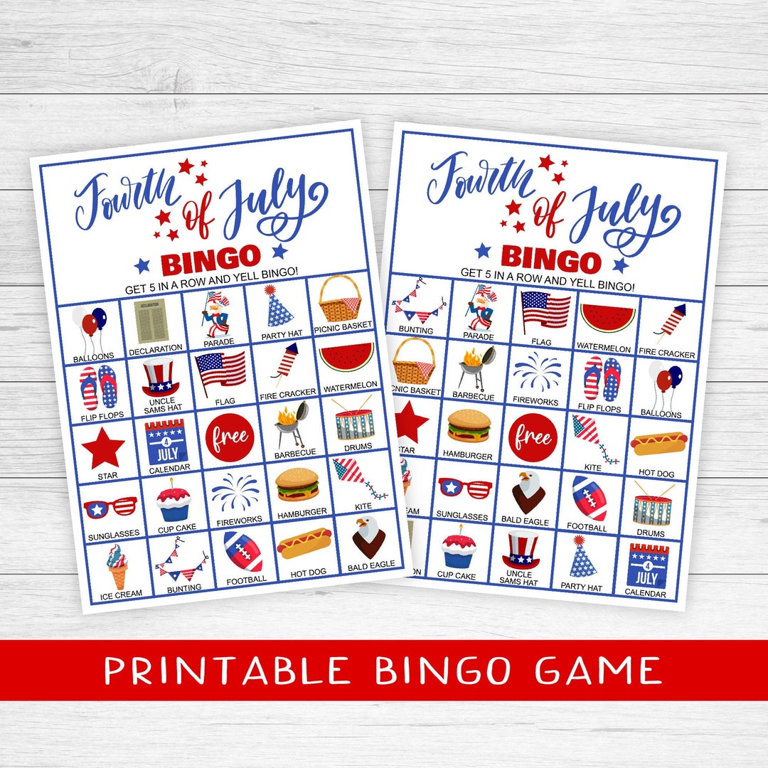 4th of July Bingo - 30 Unique Cards, Patriotic Party Game, Family Game ...