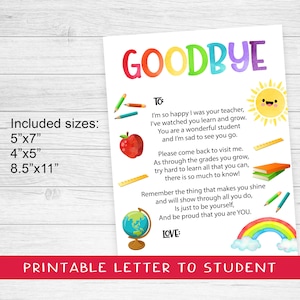Gift From Teacher, End of School Letter, Goodbye Poem to Students, End ...