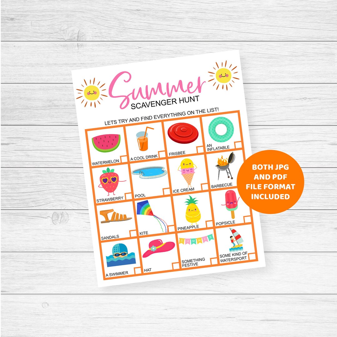 Summer Scavenger Hunt, Holiday Hunt for Kids, Printable Outdoor Game ...