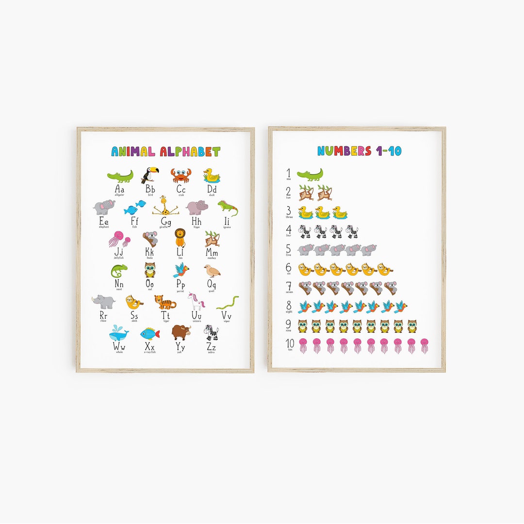 Animal Alphabet and Numbers Print Set - Instant Download, Set of 2 ABC ...