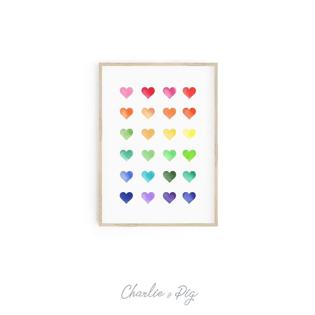 Rainbow Hearts Print - Watercolor Rainbow Hearts Print, Printable Wall ...