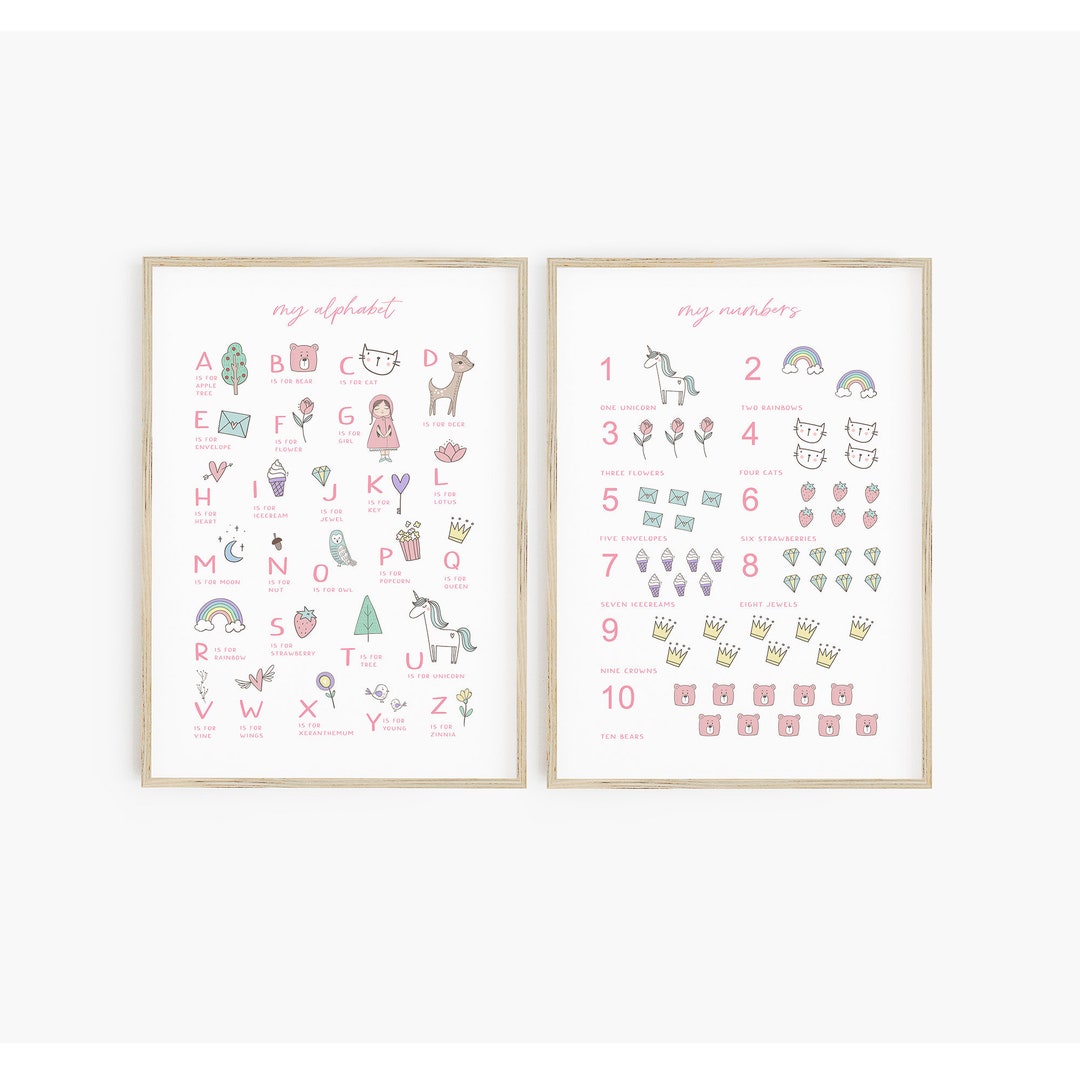 Girls Alphabet and Numbers Print Set - Alphabet and Numbers Printable ...