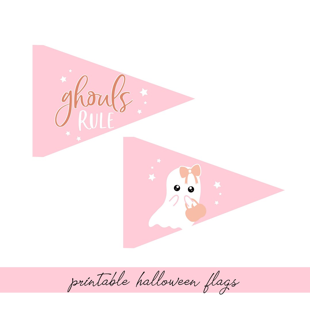 Ghouls Rule Halloween Printable Flags- Instant Download, Cute Halloween ...