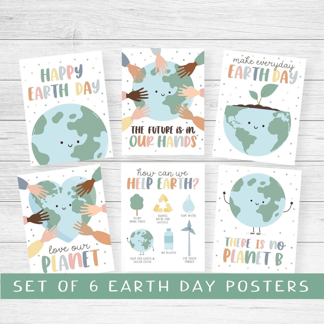 Cute Earth Day Posters, Set of 6, Classroom Decor, Bulletin Board ...