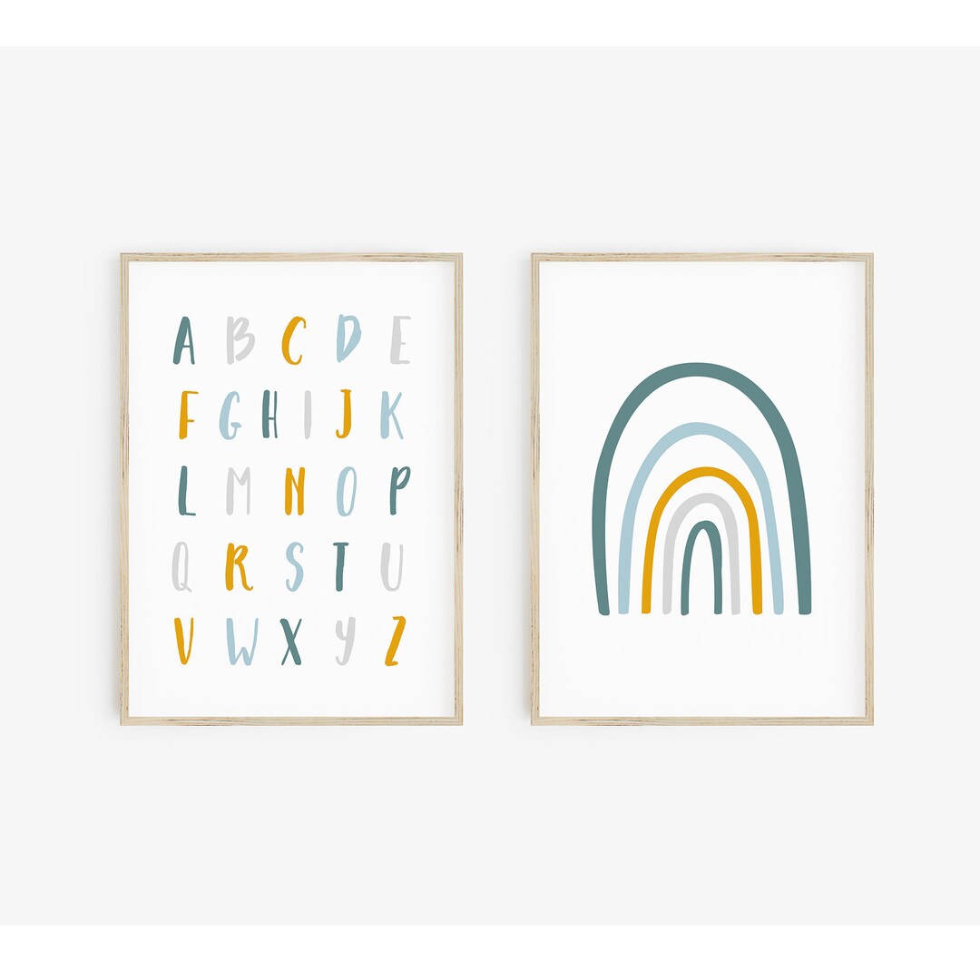Alphabet and Rainbow Print Set - Instant Download, Print Set of 2 Boho ...
