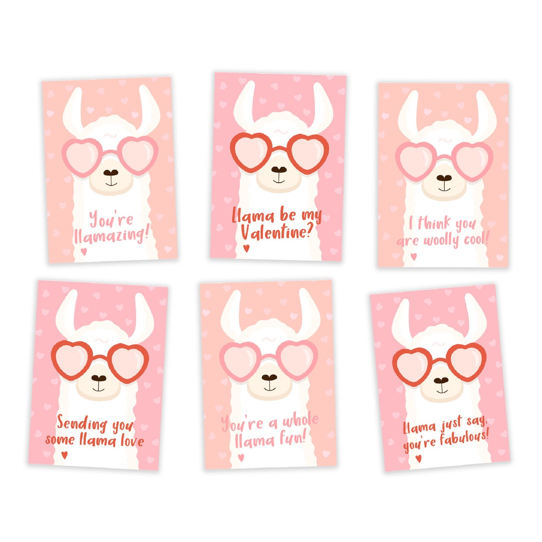 Llama Valentine's Day Cards for Kids, Alpaca Cookie Tags (digital ...