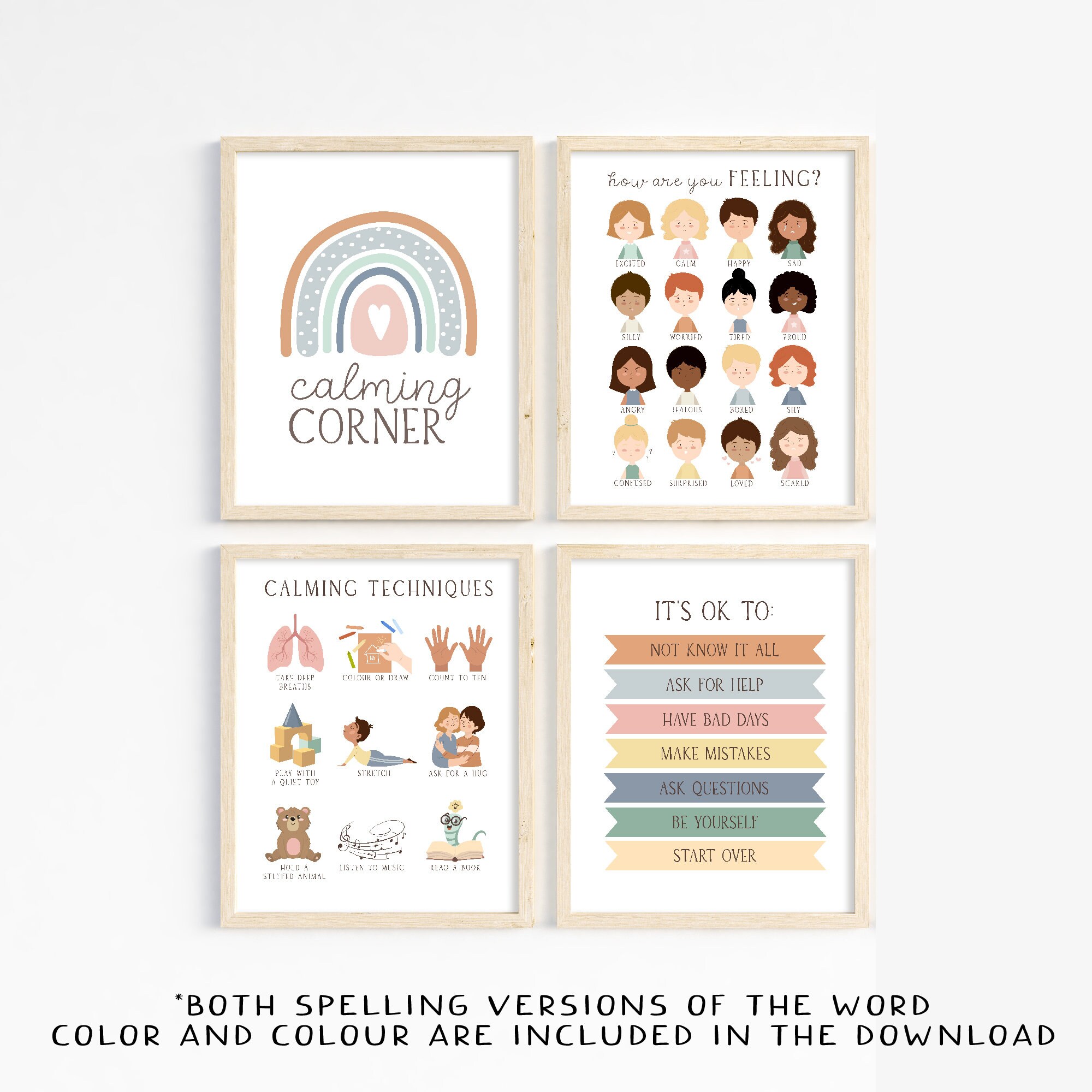 Calm Down Corner Kit, Set of 4 Posters and Feelings Flashcards ...
