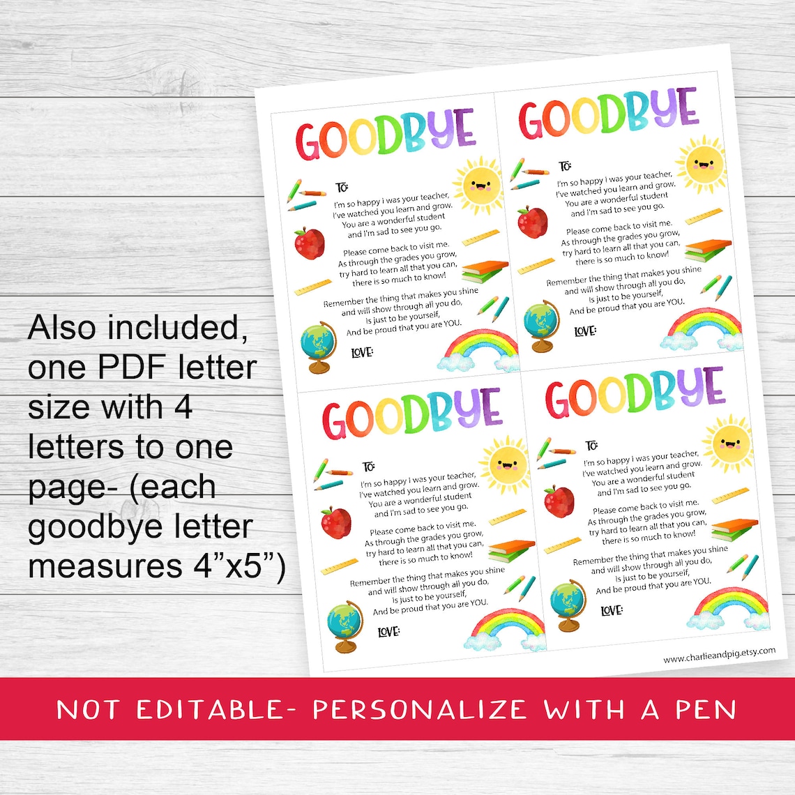 Gift From Teacher End of School Letter Goodbye Poem to - Etsy