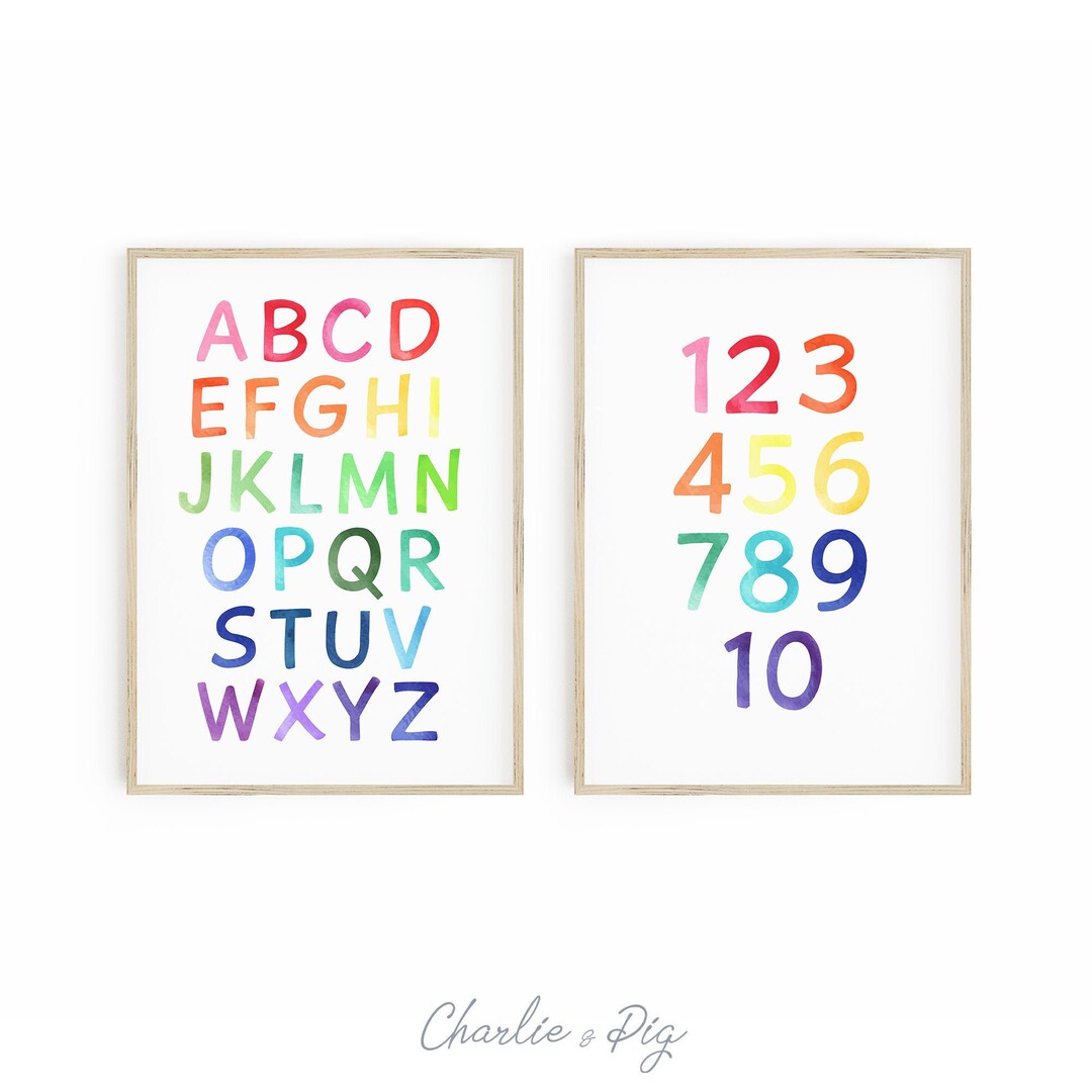 Alphabet and Numbers Print Set - Instant Download, Set of 2 Alphabet ...