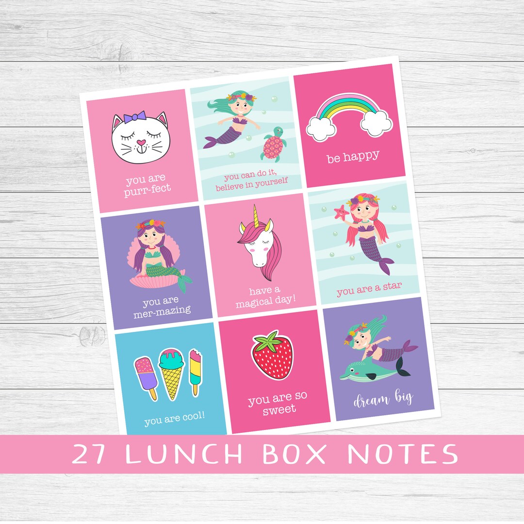 Lunch Box Notes for Girls, Printable Lunch Notes, Preschool Lunch Box ...