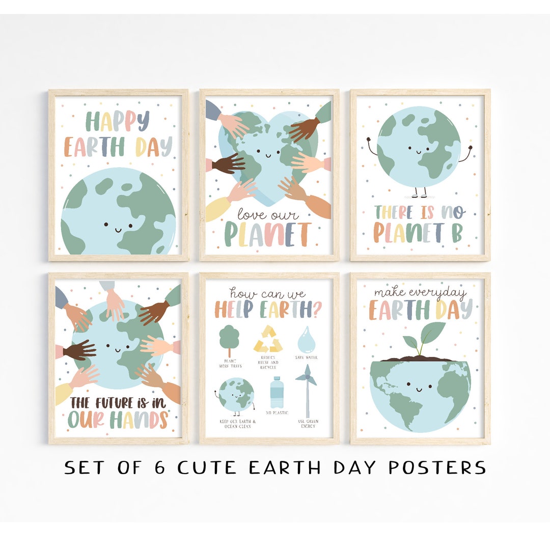 Cute Earth Day Posters, Set of 6, Classroom Decor, Bulletin Board ...