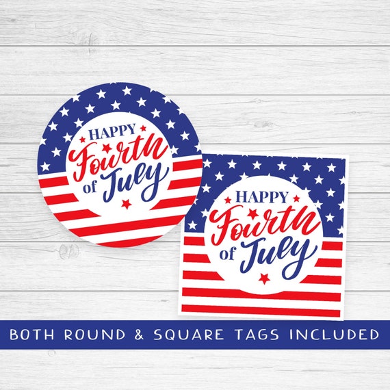 4th of July tag round 2x2 square Patriotic | Etsy