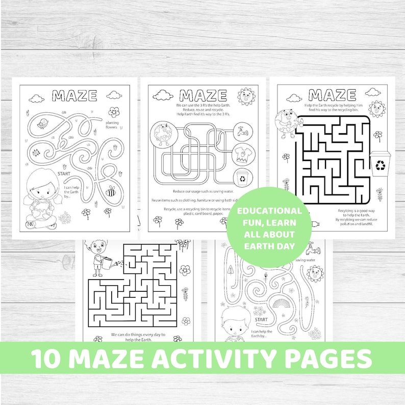 Earth Day Activities Mazes for Kids Printable Instant - Etsy Canada
