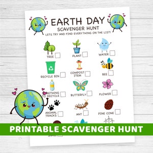 Earth Day Scavenger Hunt, Printable Instant Download, Earth Day ...