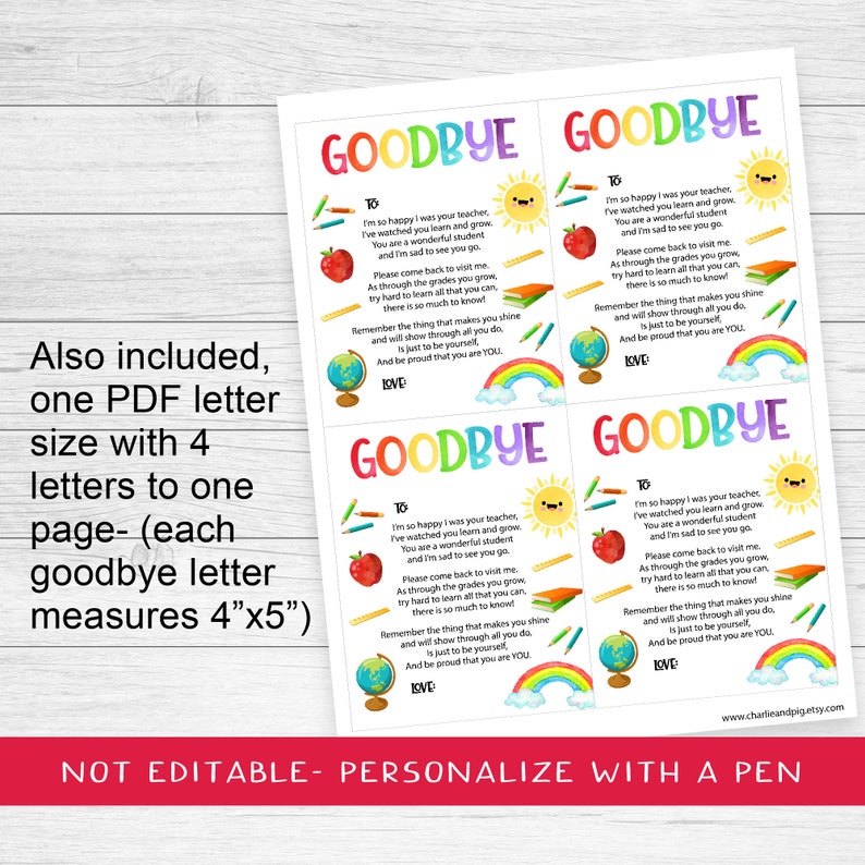 End of Year Rainbow Goodbye Poem, Teacher Gift to Students (digital ...
