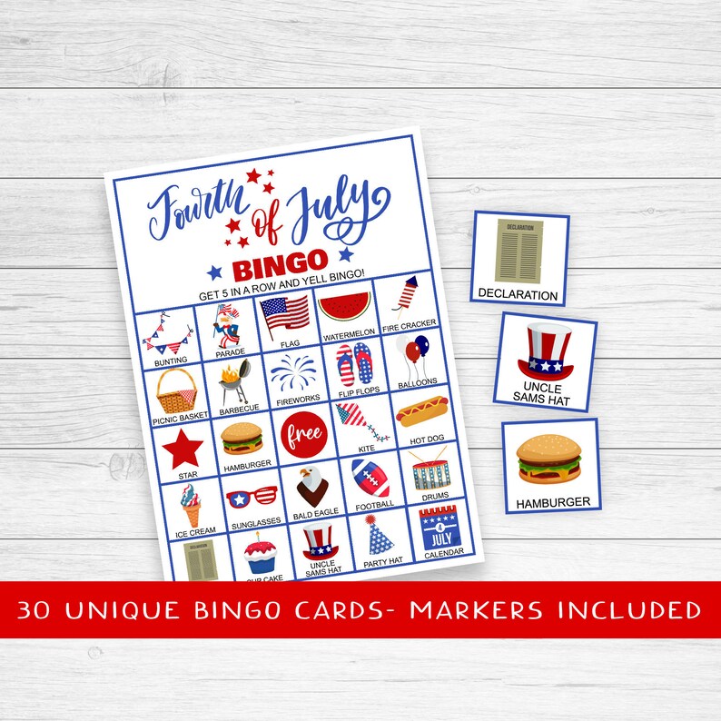 4th of July Bingo Game – 30 Unique Cards (digital Download) - Etsy