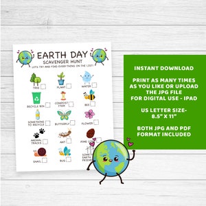 Earth Day Scavenger Hunt, Printable Instant Download, Earth Day ...