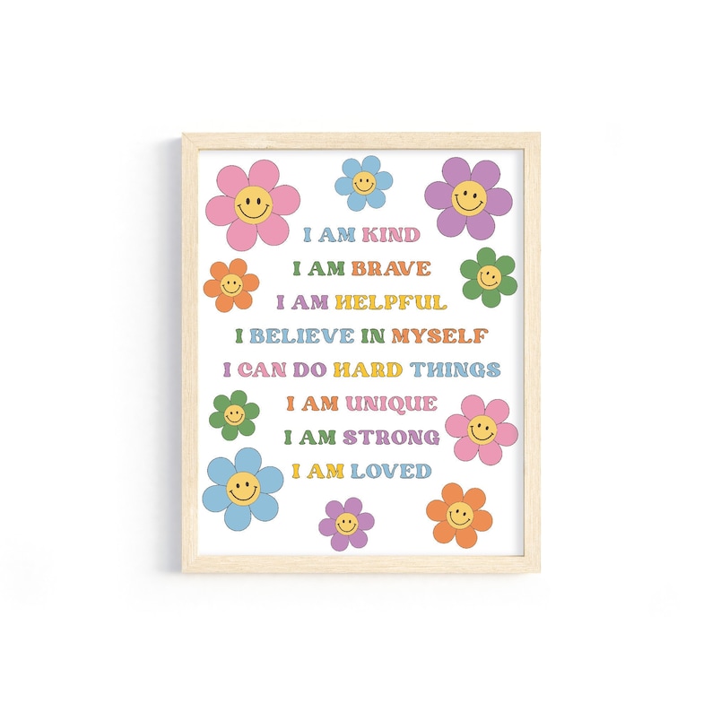 Retro Affirmations Wall Art, Positive Affirmations for Kids, Happy ...