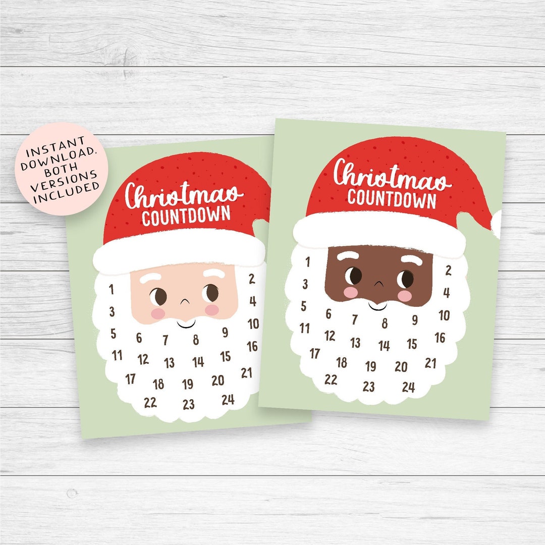 Countdown to Christmas Printable, Santa's Beard Advent Calendar, Days ...