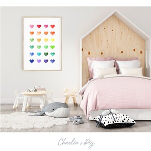 Rainbow Hearts Print - Watercolor Rainbow Hearts Print, Printable Wall ...