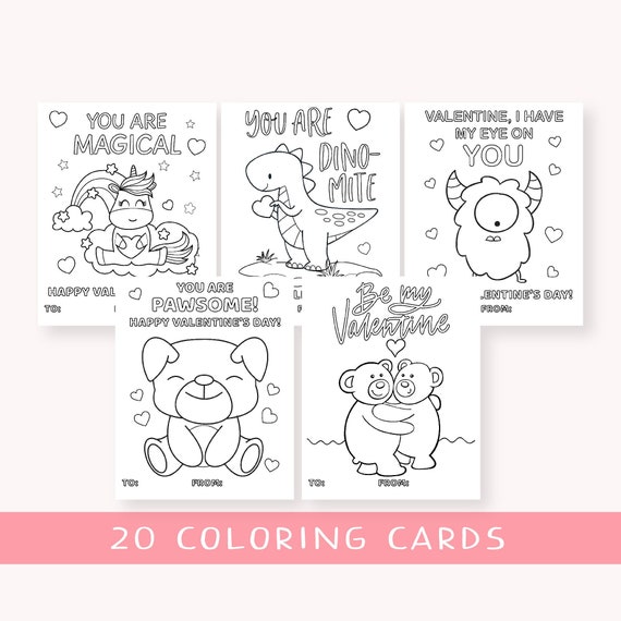 Valentine Coloring Cards Printable Coloring Cards for Kids | Etsy