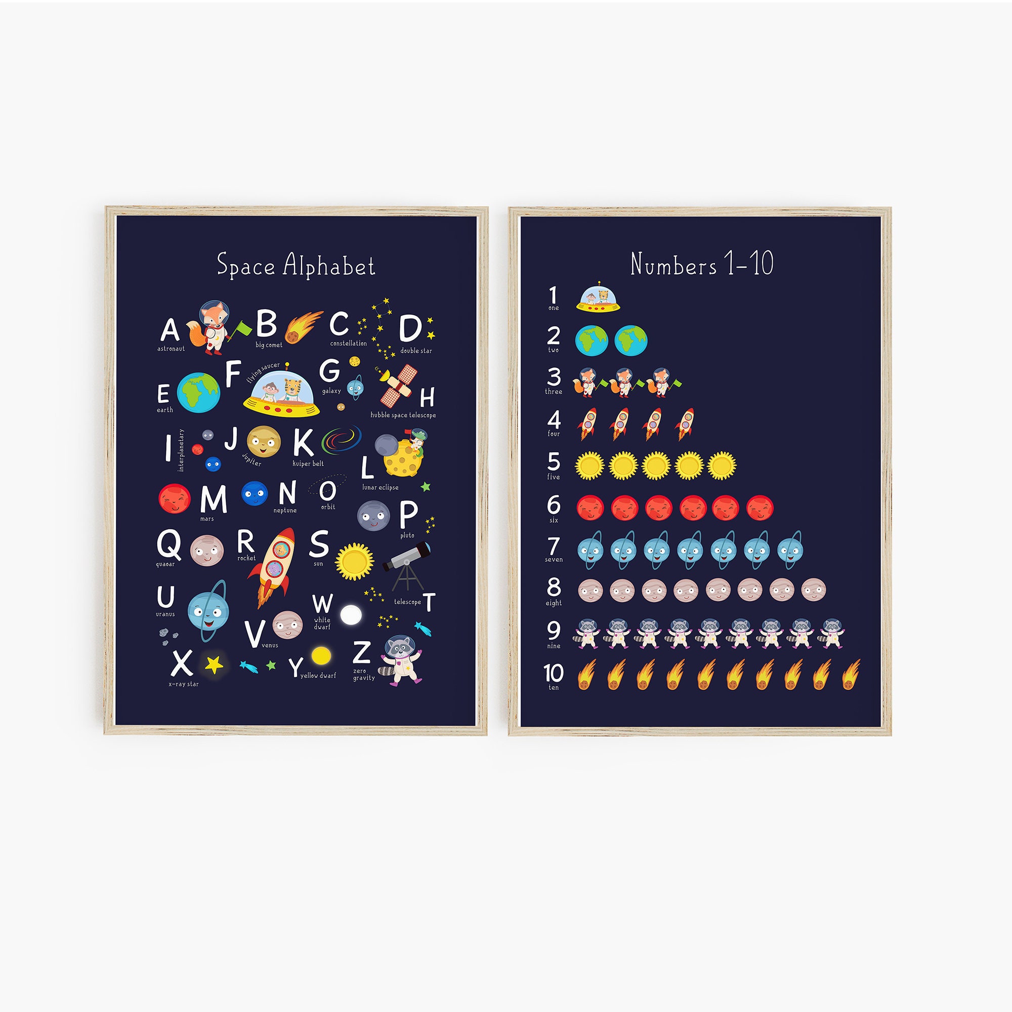 Space Alphabet and Numbers Wall Art Set Instant Download - Etsy
