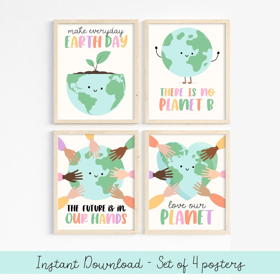 Cute Earth Day Posters, Set of 4, Classroom Decor, Bulletin Board ...