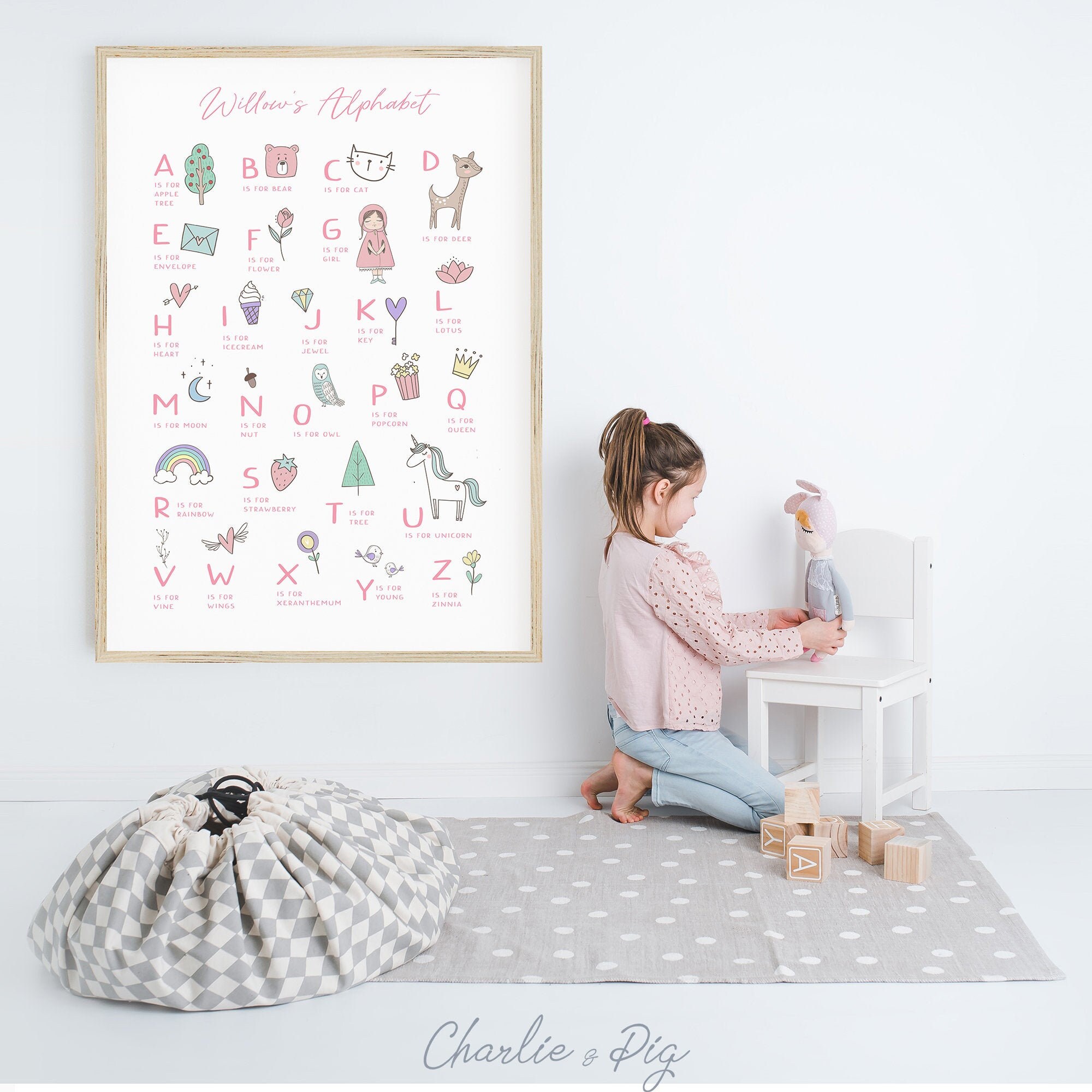Personalised Alphabet Poster girls alphabet printable | Etsy