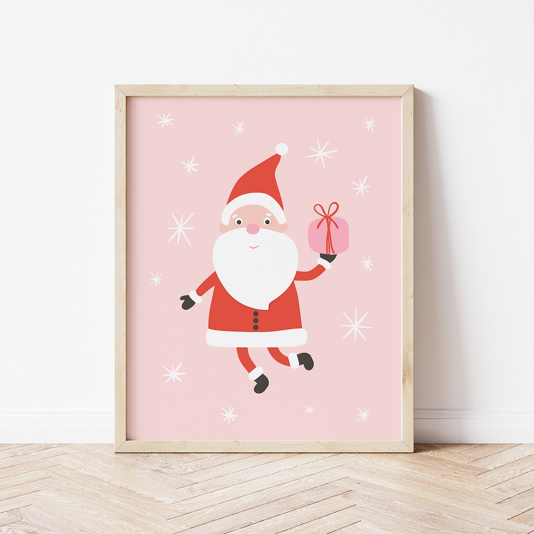 Cute Santa Wall Art- Christmas Printable, Pink Christmas Print, Girls ...