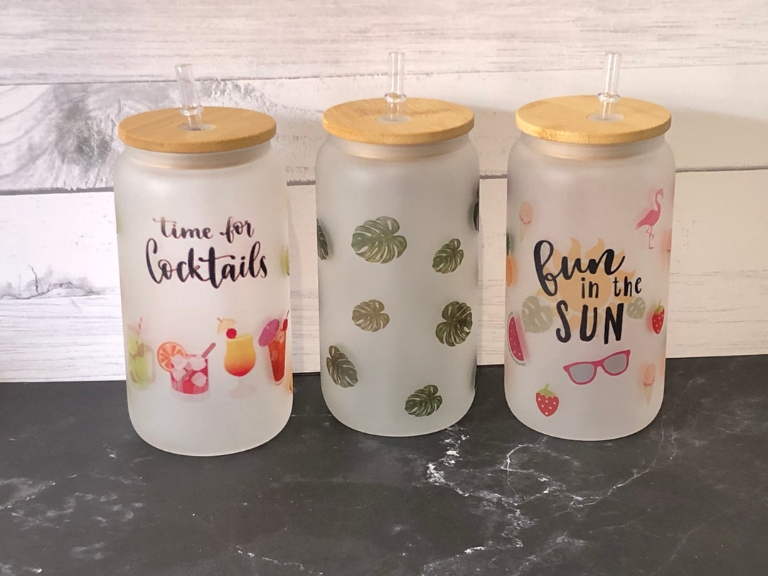 Frosted Glass Cup With Bamboo Lid - Etsy