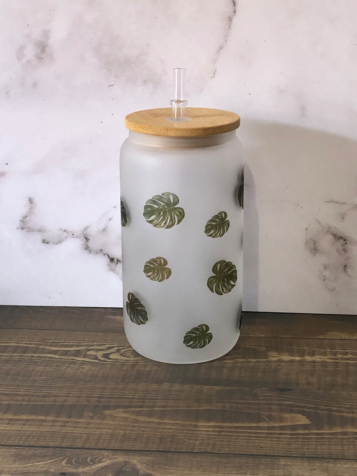 Frosted Glass Cup With Bamboo Lid - Etsy