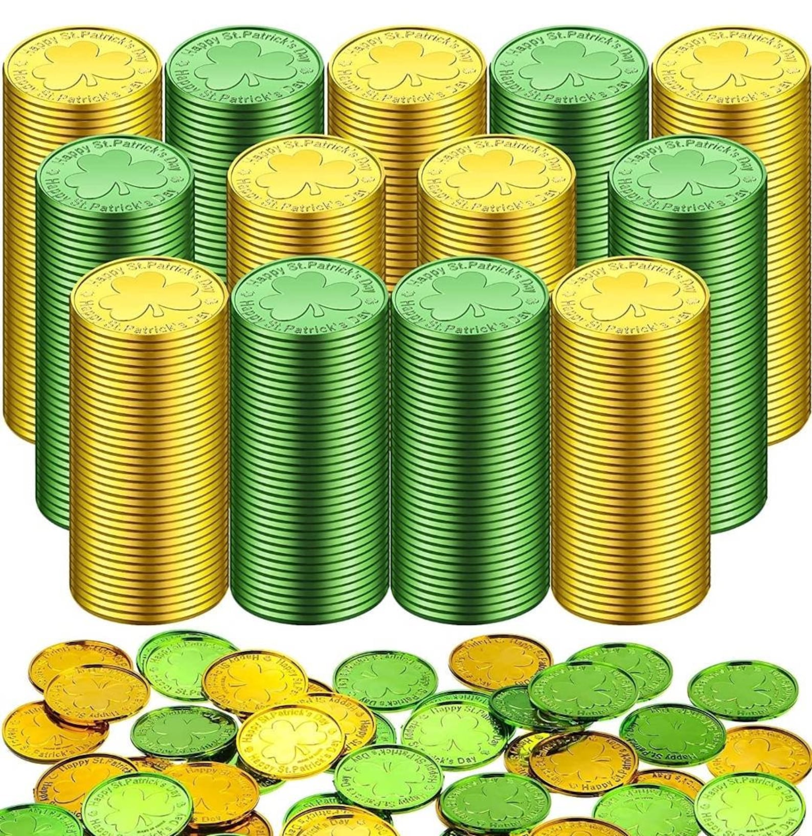 St. Patrick's Lucky Coins Plastic Shamrock Leprechaun Clover Coins for ...