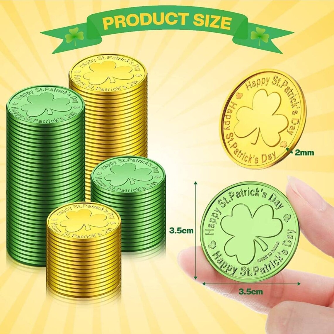 St. Patrick's Lucky Coins Plastic Shamrock Leprechaun Clover Coins for ...