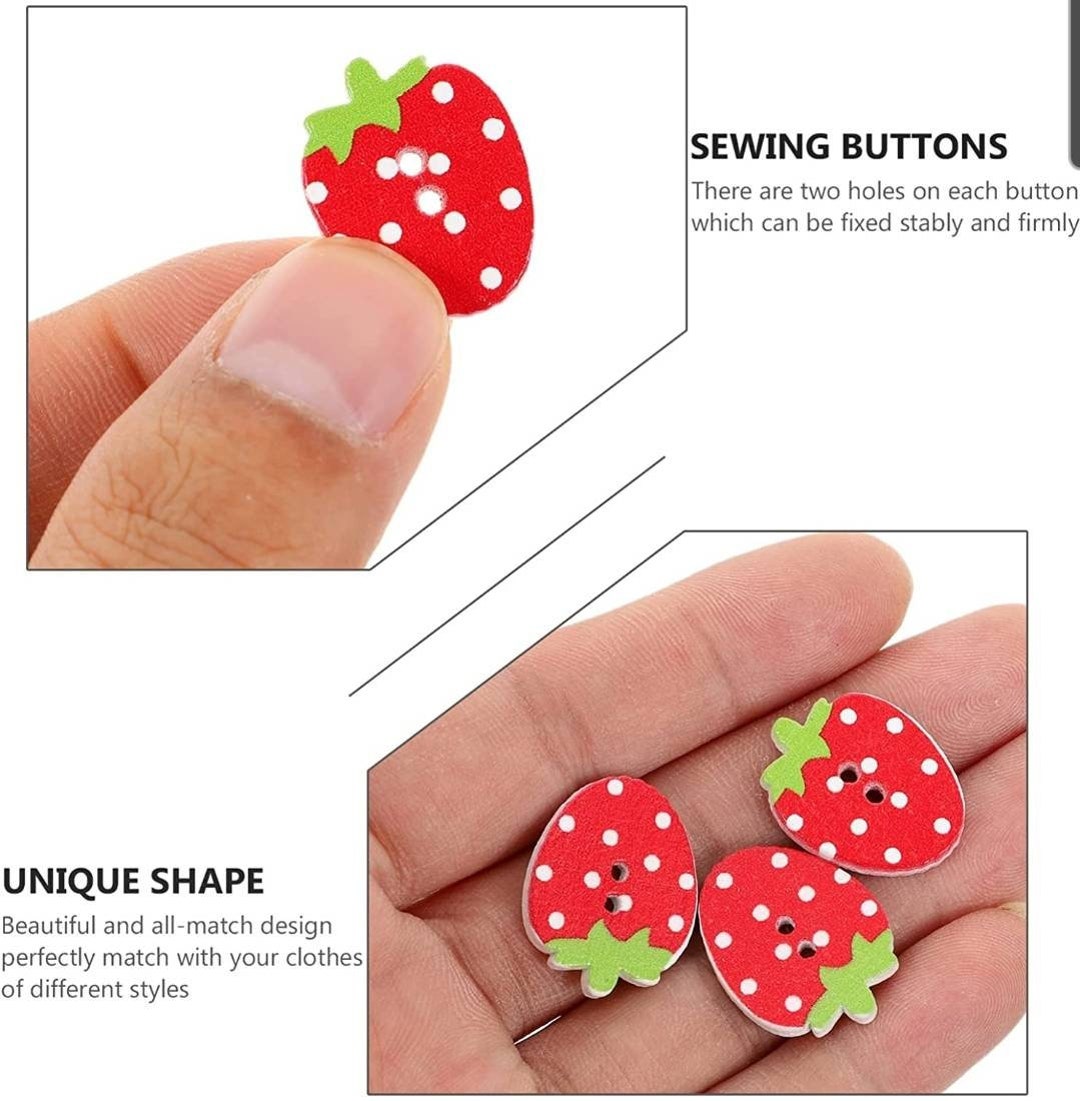 Strawberry Buttons Wooden Sewing Art Craft Buttons: 2 Holes Strawberry ...